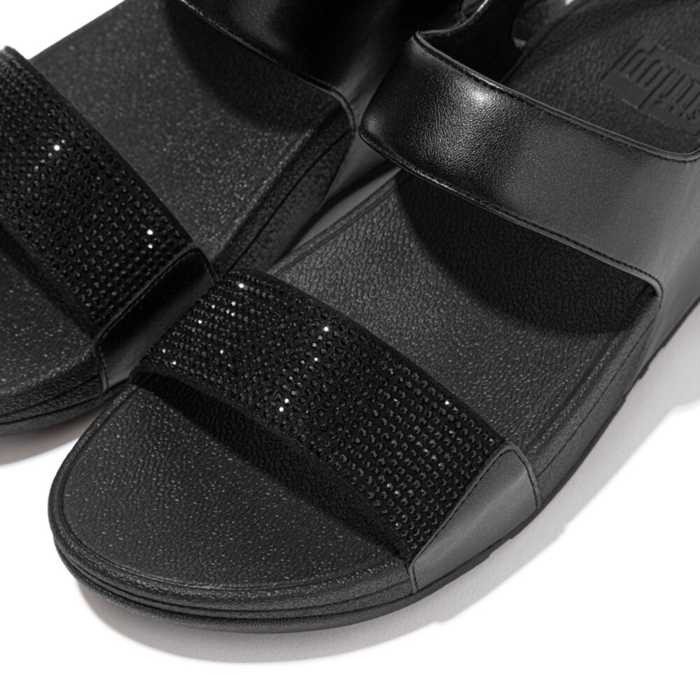 FitFlop LULU Crystal Embellished Back-Strap Sandals - All Black (EC3-090) | FitFlop Singapore