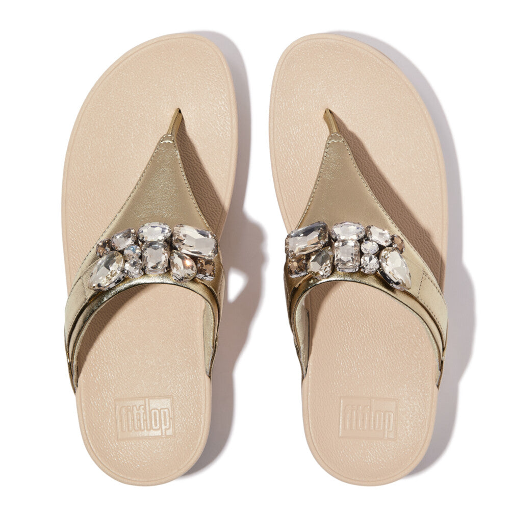 LULU Jewel-Deluxe Metallic-Leather Toe-Post Sandals - Platino (HT8-675) | FitFlop Singapore
