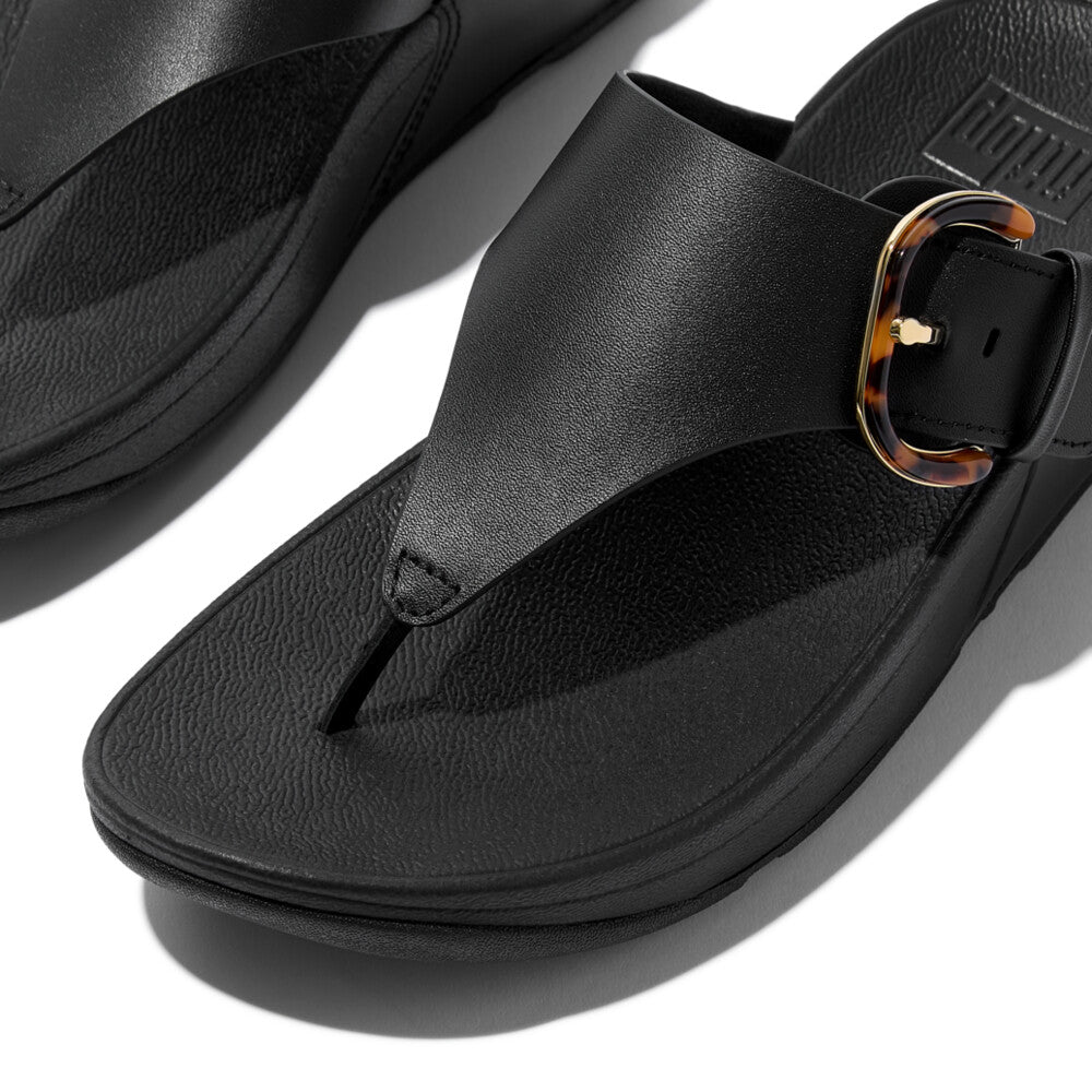 FitFlop LULU Resin-Buckle Leather Toe-Post Sandals - All Black (JE9-090) | FitFlop Singapore