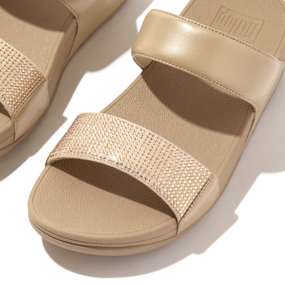 LULU Crystal Embellished Slides - Latte Beige (EC4-A94) | FitFlop Singapore