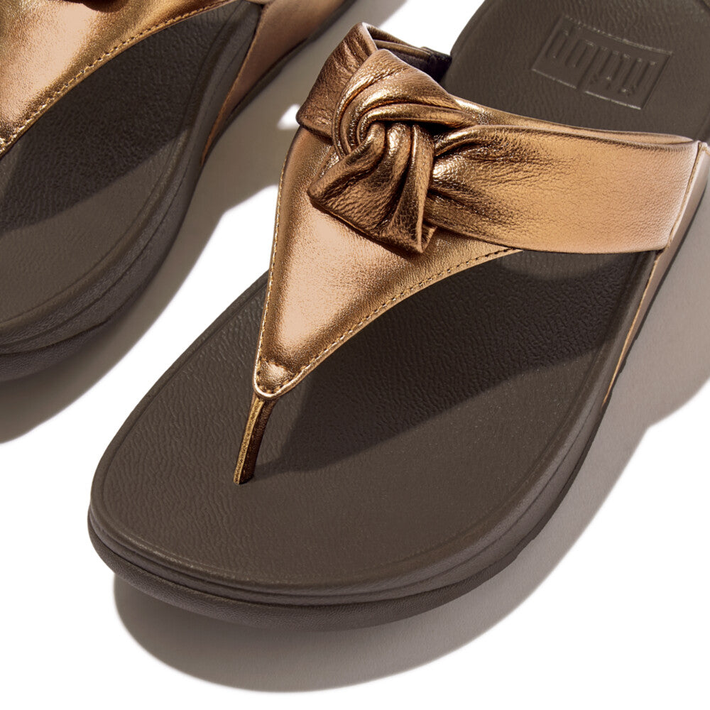 LULU Padded-Knot Metallic-Leather Toe-Post Sandals - Bronze (HN8-012) | FitFlop Singapore