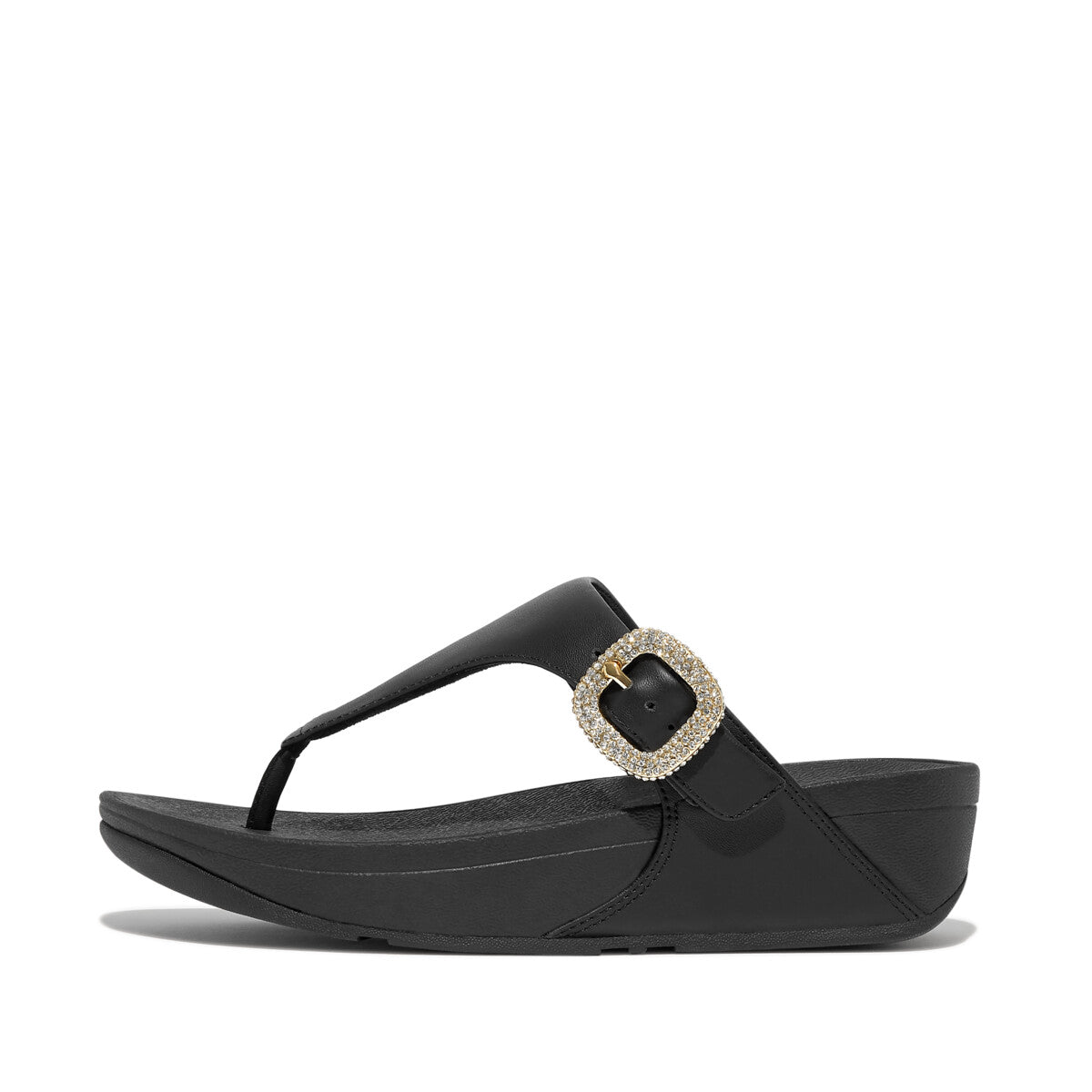 LULU Crystal-Buckle Leather Toe-Post Sandals - Black (HN9-001) | FitFlop Singapore