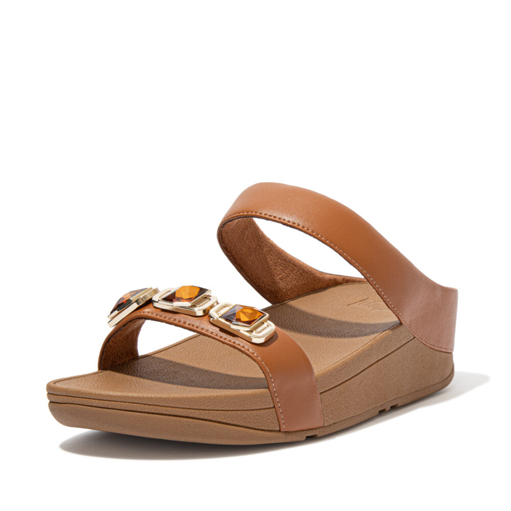 FitFlop FINO Crystal Lock Slides - Light Tan (DA7-592)| FitFlop Singapore
