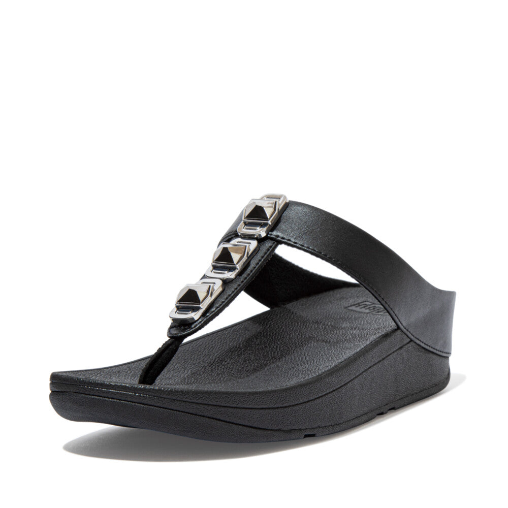 FitFlop FINO Crystal Lock Toe-Post Sandals - All Black (DA8-090 ...