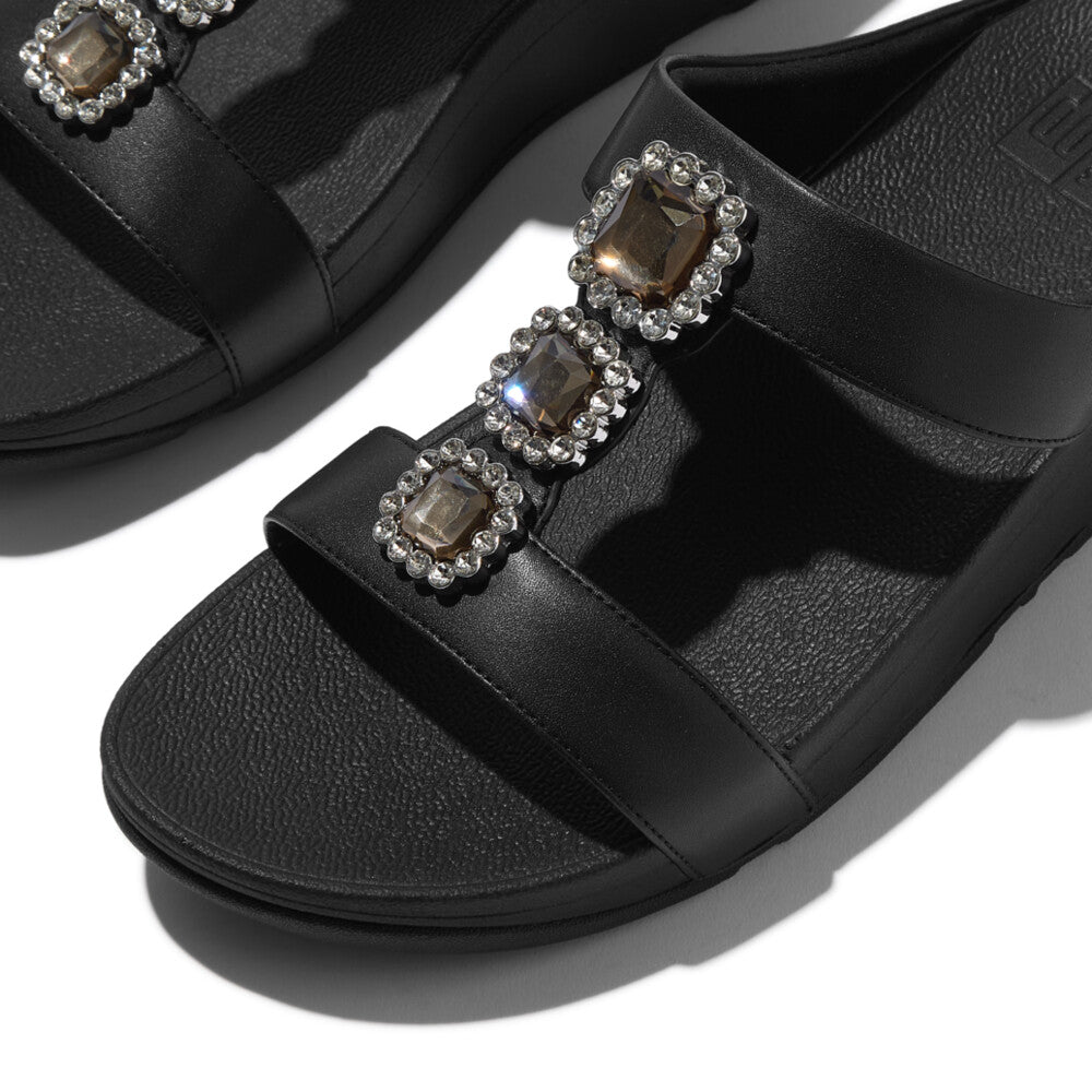 FitFlop FINO Crystal-Jewel H-Bar Slides - Black (E1L-001) | FitFlop ...