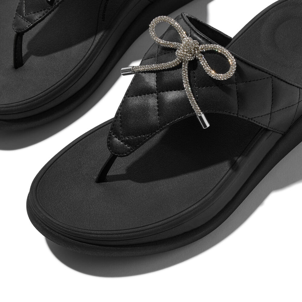FitFlop F-MODE Go Crystal-Bow Quilted Toe-Post Sandals - All Black (E1N ...