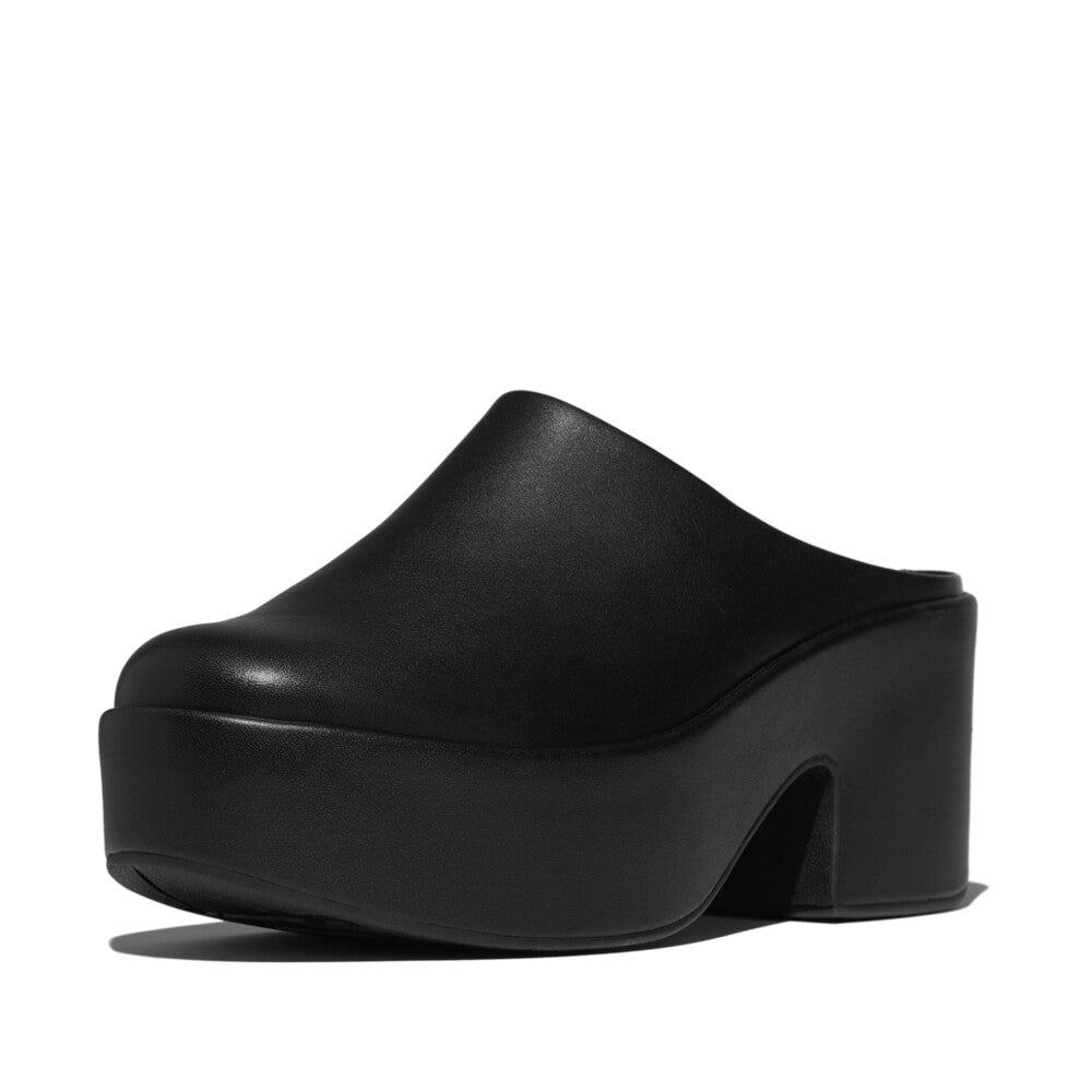 FitFlop PLATFFORMS Leather Heeled Mules - All Black (E4A-090) | FitFlop ...