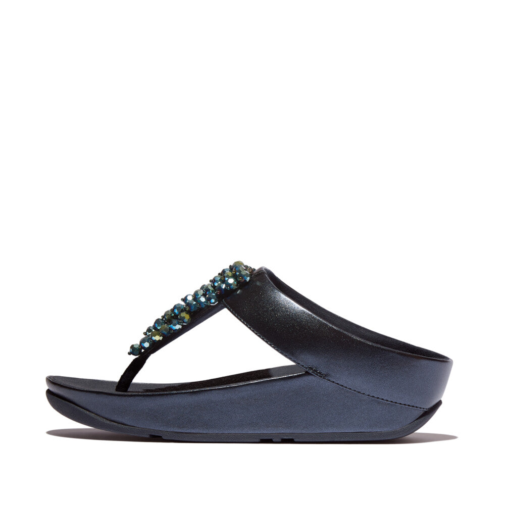 FitFlop RUMBA Iridescent Beaded Toe-Post Sandals - Metallic Midnight ...