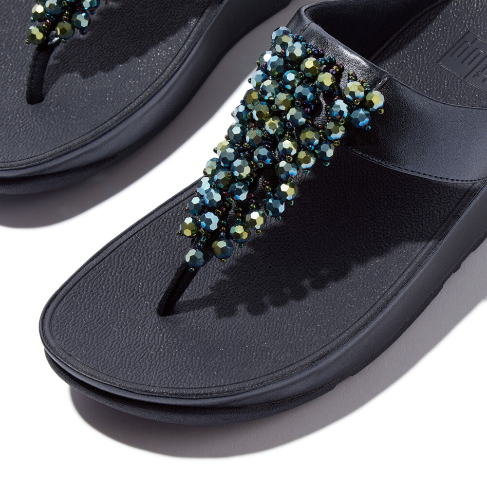 FitFlop RUMBA Iridescent Beaded Toe-Post Sandals - Metallic Midnight ...