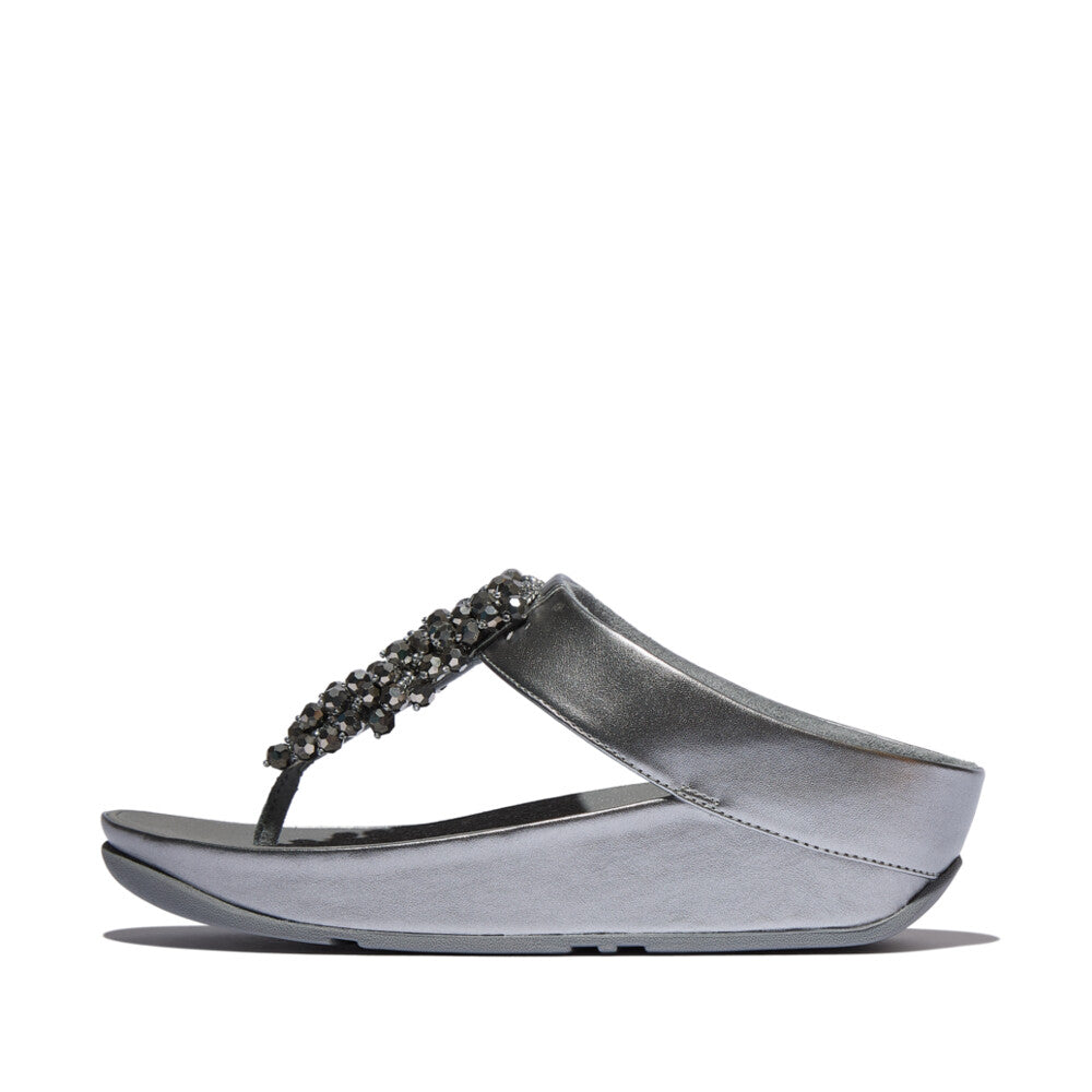 FitFlop RUMBA Iridescent Beaded Toe-Post Sandals - Silvereen (E4W-C91 ...