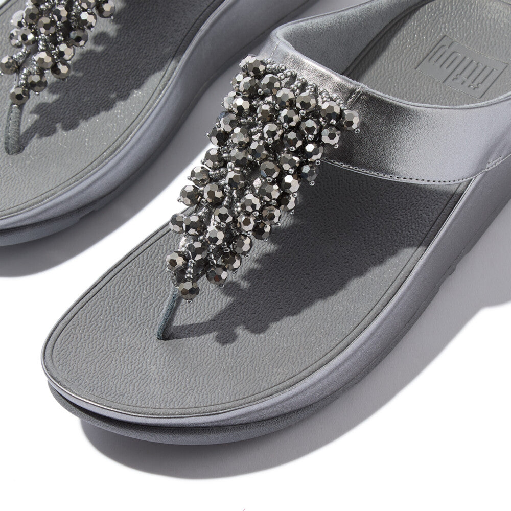 FitFlop RUMBA Iridescent Beaded Toe-Post Sandals - Silvereen (E4W-C91 ...