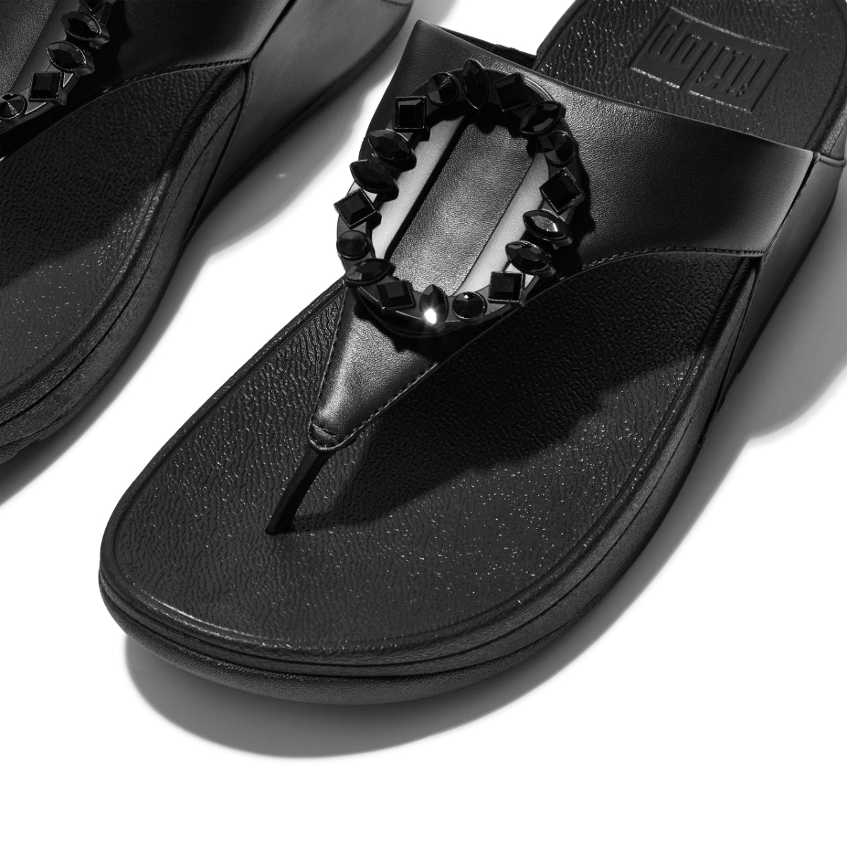 LULU Crystal-Circlet Leather Toe-Post Sandals - Black (FS7-090) | FitFlop Singapore