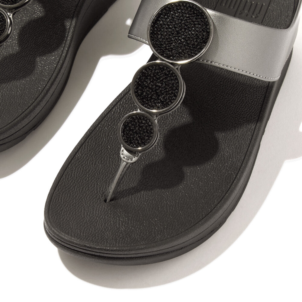 FitFlop HALO Bead-Circle Metallic Toe-Post Sandals - Pewter Black (HJ1 ...