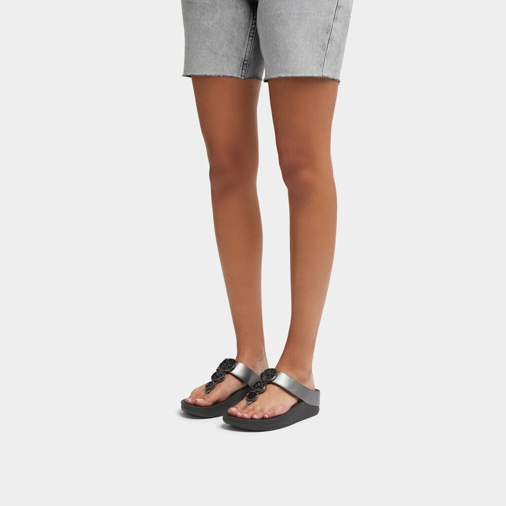 FitFlop HALO Bead-Circle Metallic Toe-Post Sandals - Pewter Black (HJ1 ...