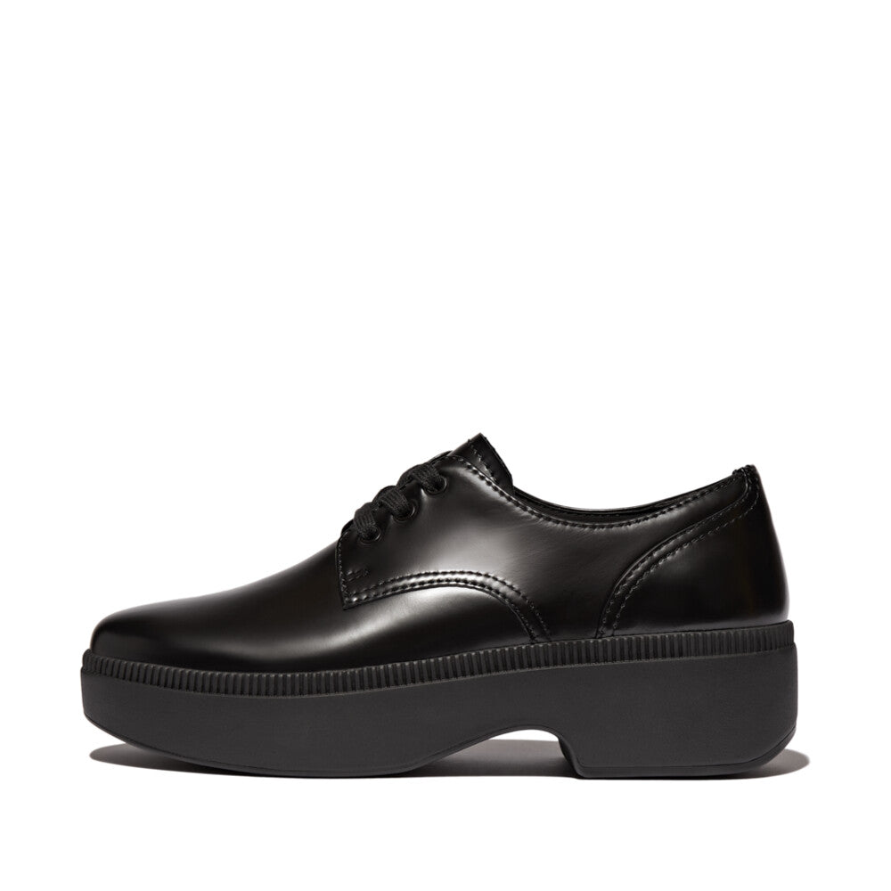 FitFlop F-LUMA Box-Leather Demi-Wedge Lace-Up Debries - Black (HY5-001 ...