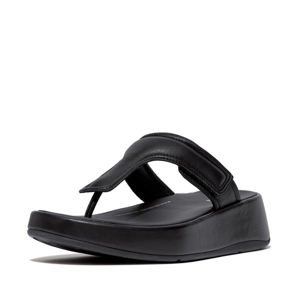 FitFlop F-MODE Adjustable Padded-Leather Flatform Toe-Thongs - Black ...