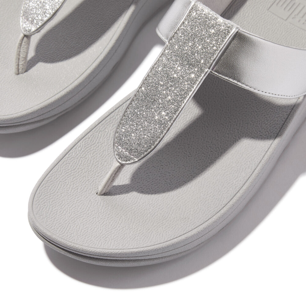 FitFlop FINO Glitterdust Metallic Toe-Post Sandals - Silver (IK5-011 ...