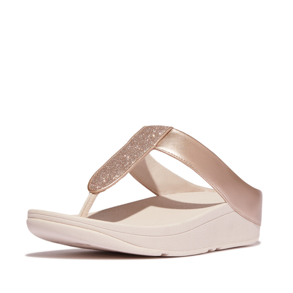 FitFlop FINO Glitterdust Metallic Toe-Post Sandals - Nude Rose (IK5-C53 ...