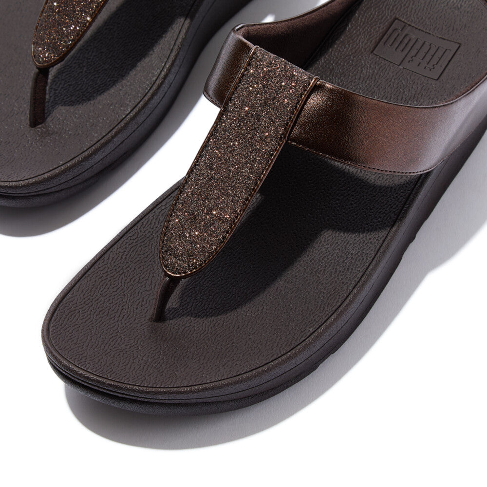 FitFlop FINO Glitterdust Metallic Toe-Post Sandals - Metallic Chocolate ...