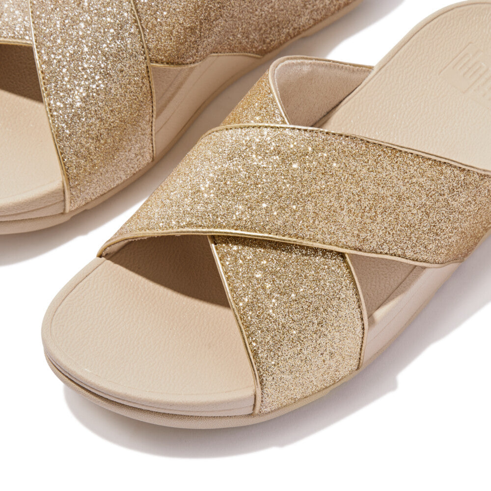 FitFlop LULU Glitterdust Cross Slides - Platino(IK6-675) – FitFlop ...