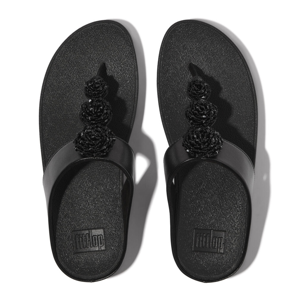 FINO Beadie-Button Metallic Toe-Post Sandals - Metallic Black (IU1-565 ...