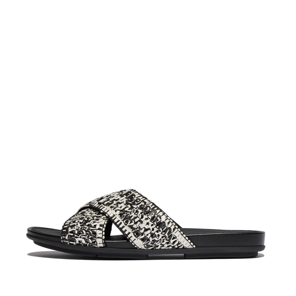FitFlop GRACIE Woven Cross Slides - Black/Ivory Mix (JA8-C24) | FitFlop ...