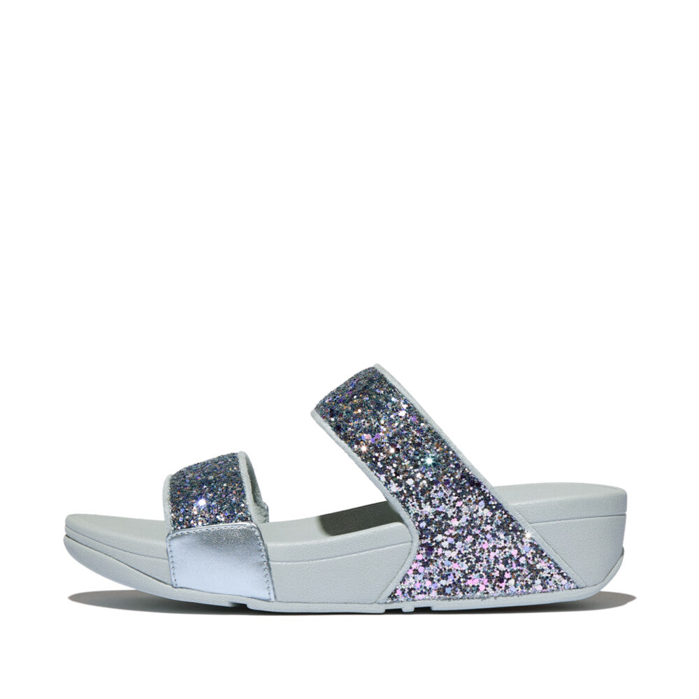 FitFlop LULU Multi-Tonal Glitter Slides - Quiet Blue (JE5-C34) | FitFlop Singapore