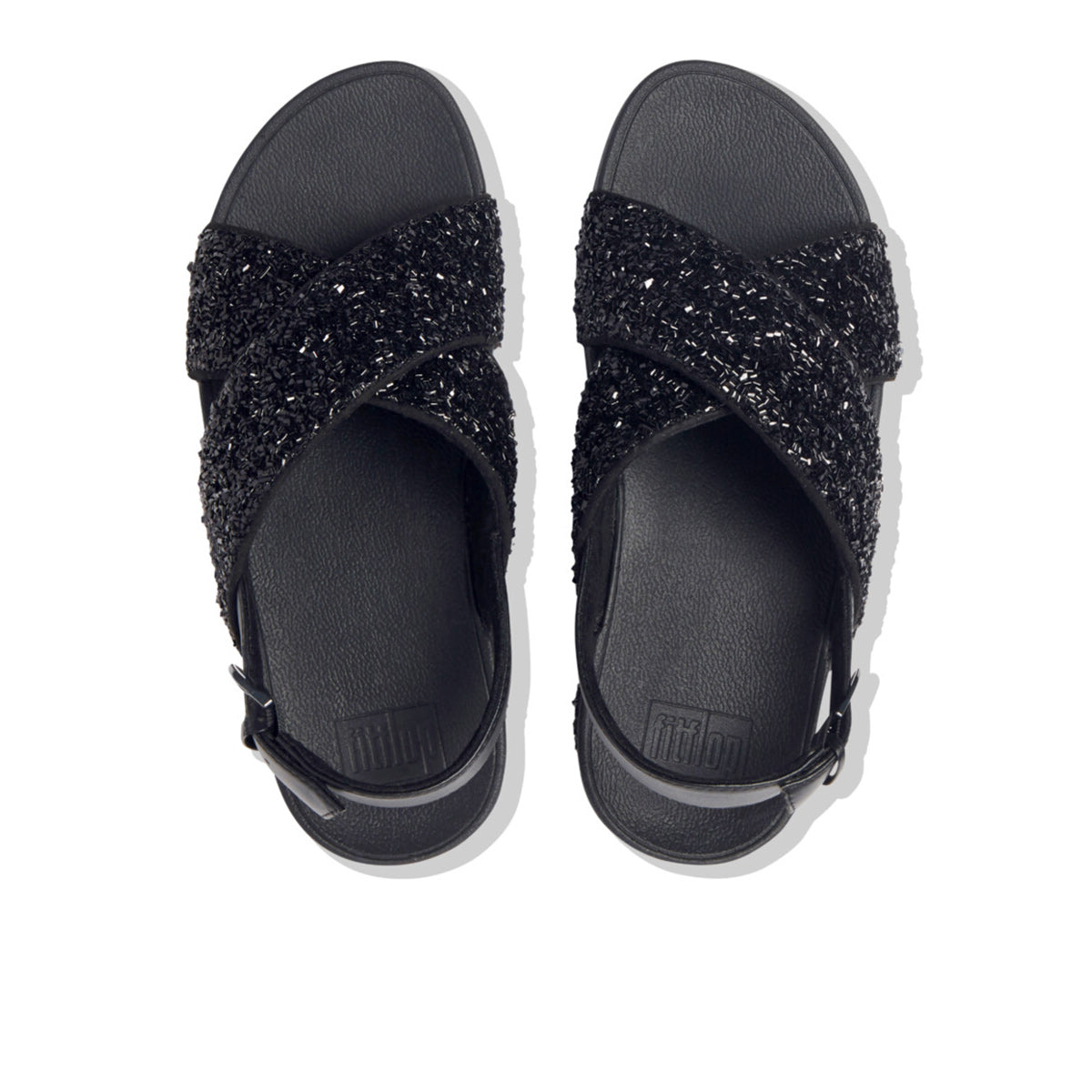 LULU Shimmerfoil Cross Back-Strap Slides - All Black (CJ4-090 ...