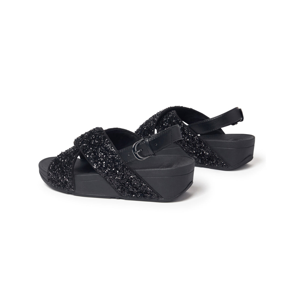 LULU Shimmerfoil Cross Back-Strap Slides - All Black (CJ4-090 ...
