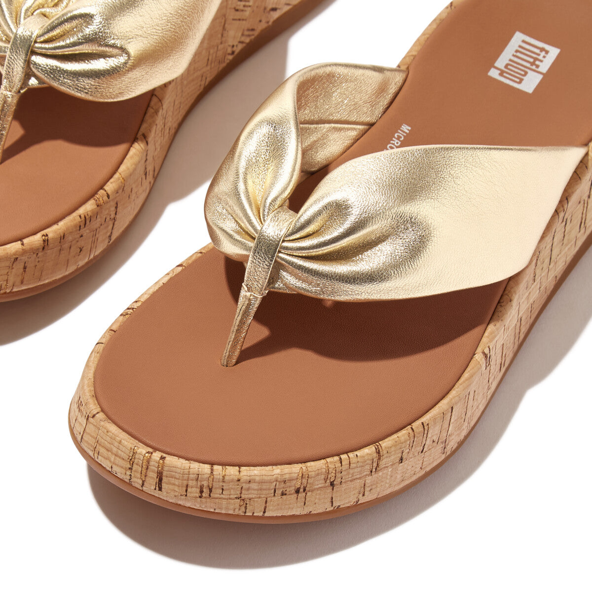 F-MODE Leather-Twist Flatform Toe-Posts (Cork) - Platino (HN3-675 ...