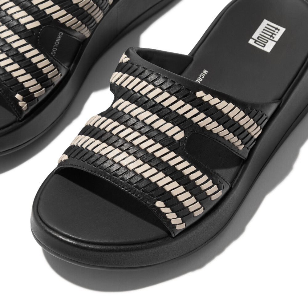 F-MODE Woven-Leather Flatform H-Bar Slides - Black (HN5-001) | FitFlop ...