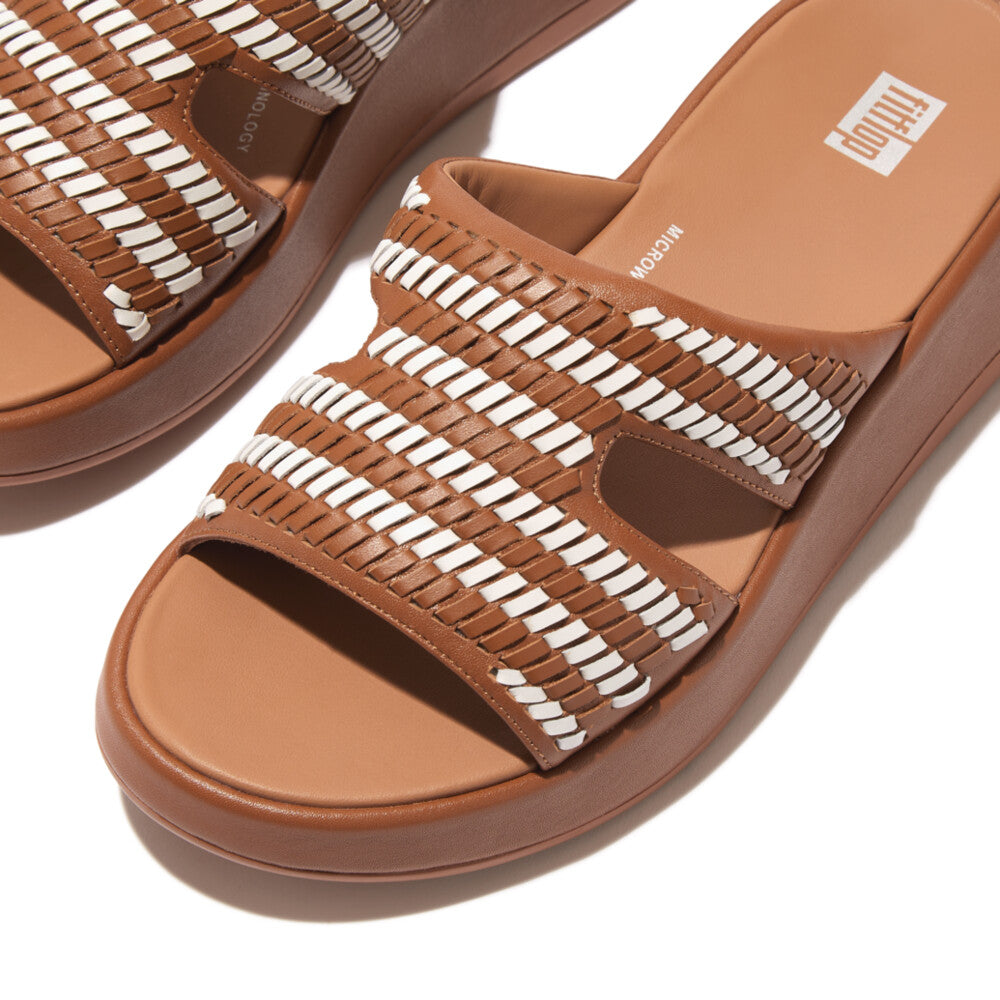 F-MODE Woven-Leather Flatform H-Bar Slides - Light Tan (HN5-592 ...