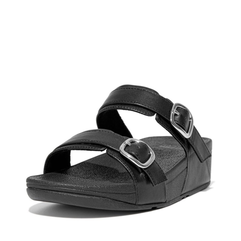 LULU Adjustable Leather Slides - All Black (ES7-090) | FitFlop Singapore
