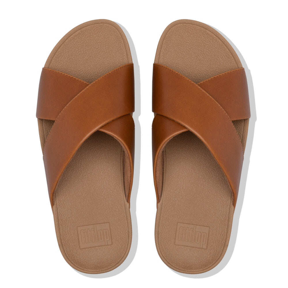 LULU Leather Cross Slide Sandals - Light Tan (K04-592) | FitFlop Singapore