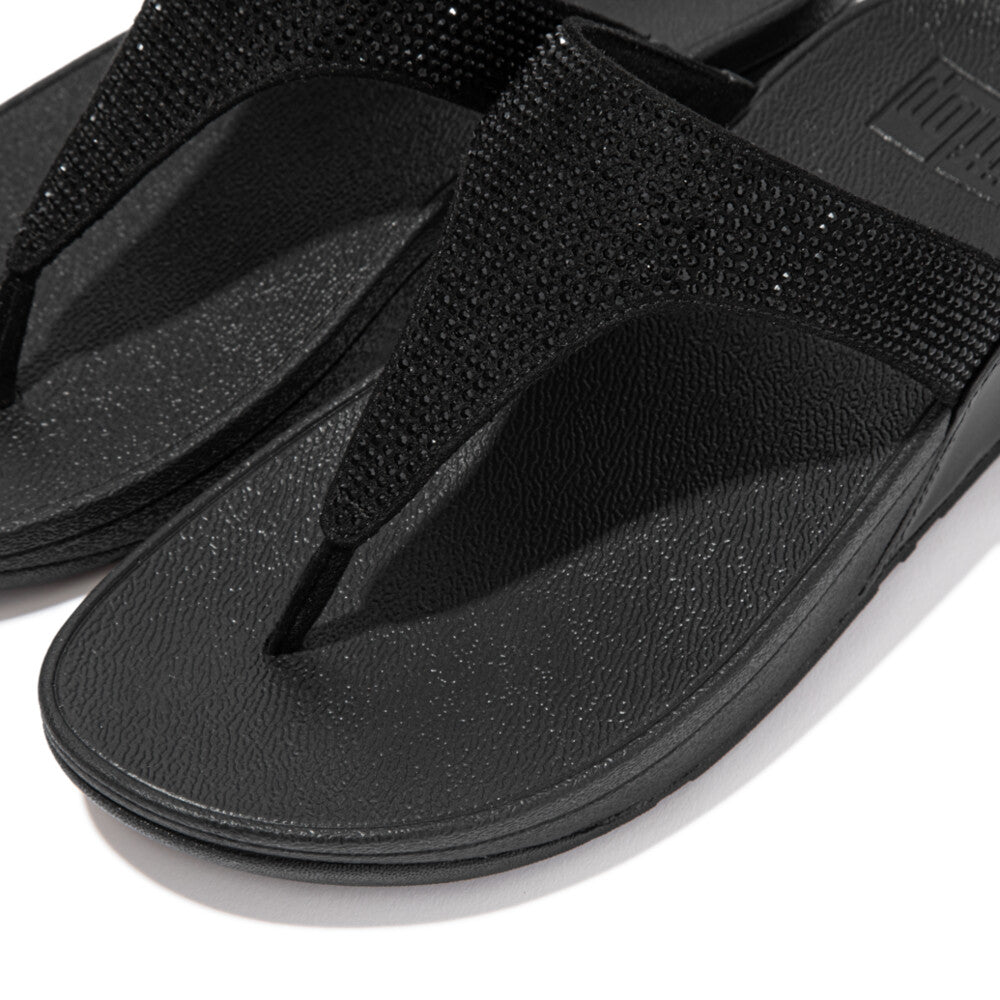 LULU Crystal Embellished Toe-Post Sandals - All Black (EC5-090) | FitFlop Singapore