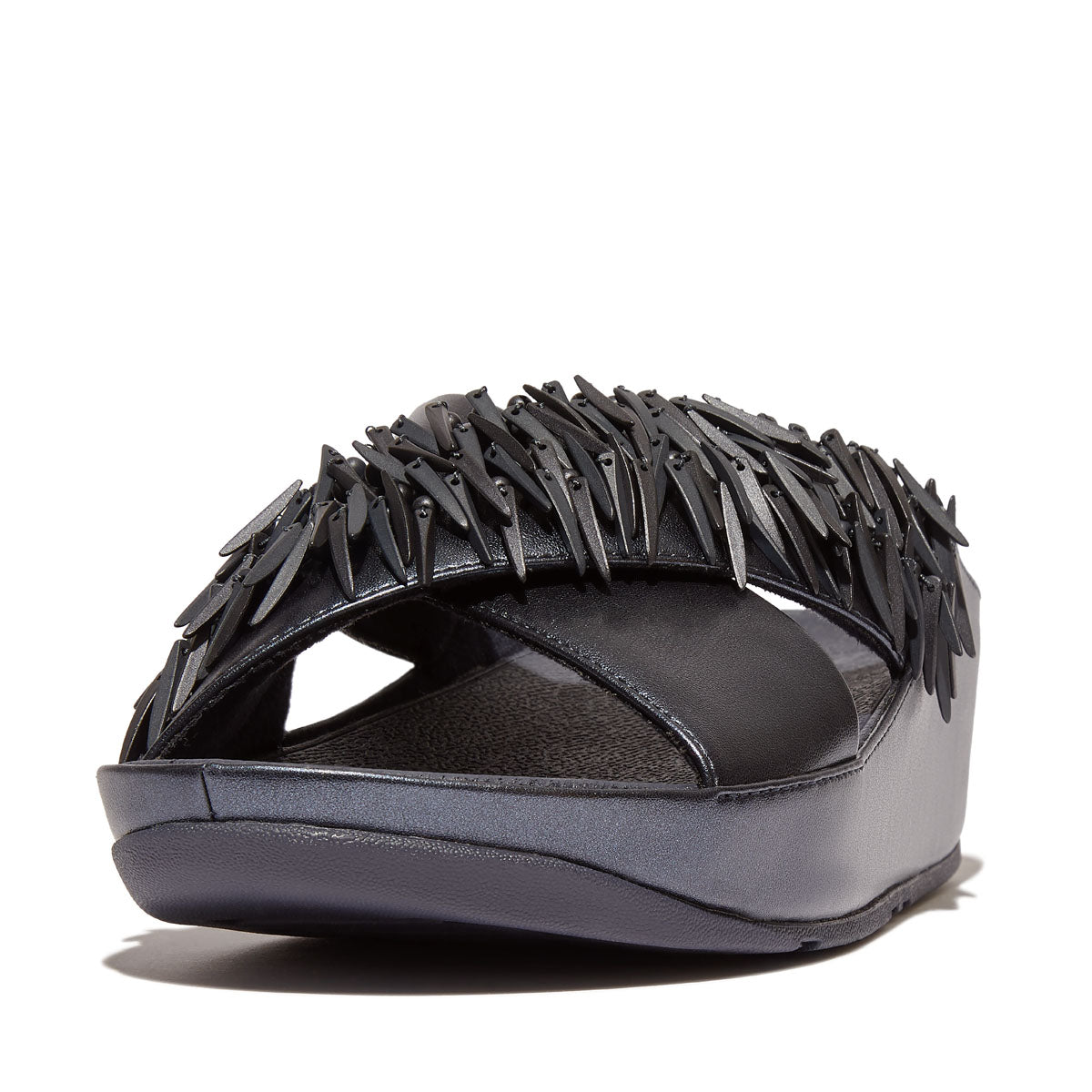 RUMBA Beaded Metallic Cross Slides - Metallic Navy (HI8-593) | FitFlop ...