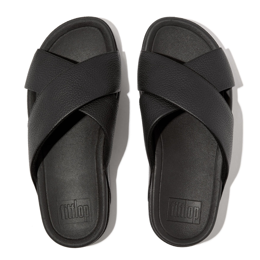 SURFER Mens Tumbled-Leather Cross Slides - Black (HA6-001) | FitFlop ...